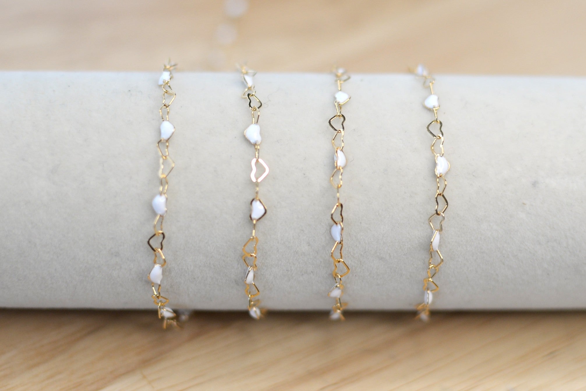 14k gold filled 3mm flat heart chain with white enamel coating | luxe gems & chains