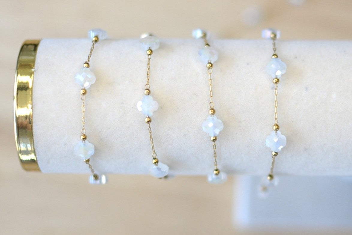 PVD Stainless Steel Gold Crystal Clover Chain | luxe gems & chains