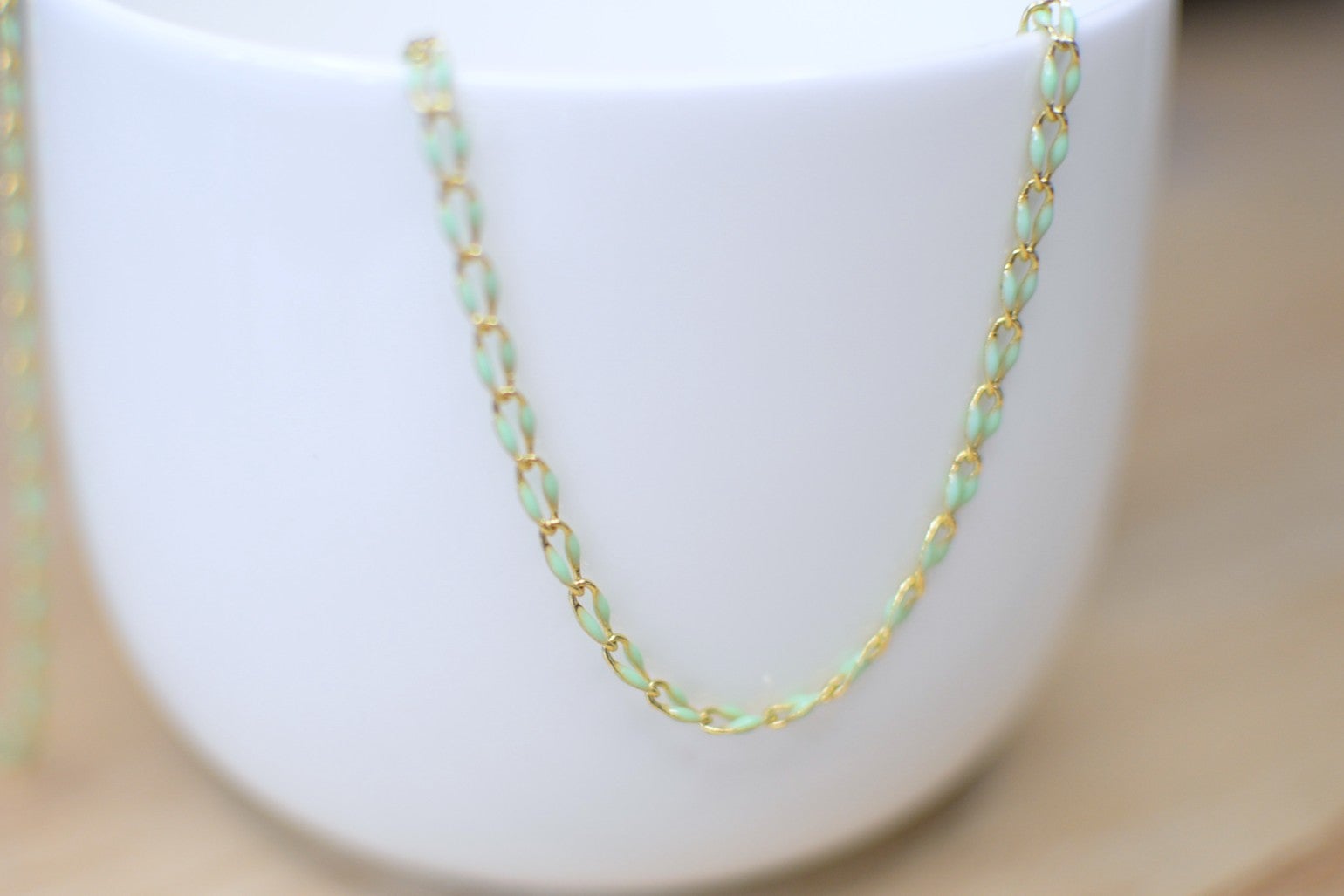 Gold plated mint enamel chain | luxe gems & chains