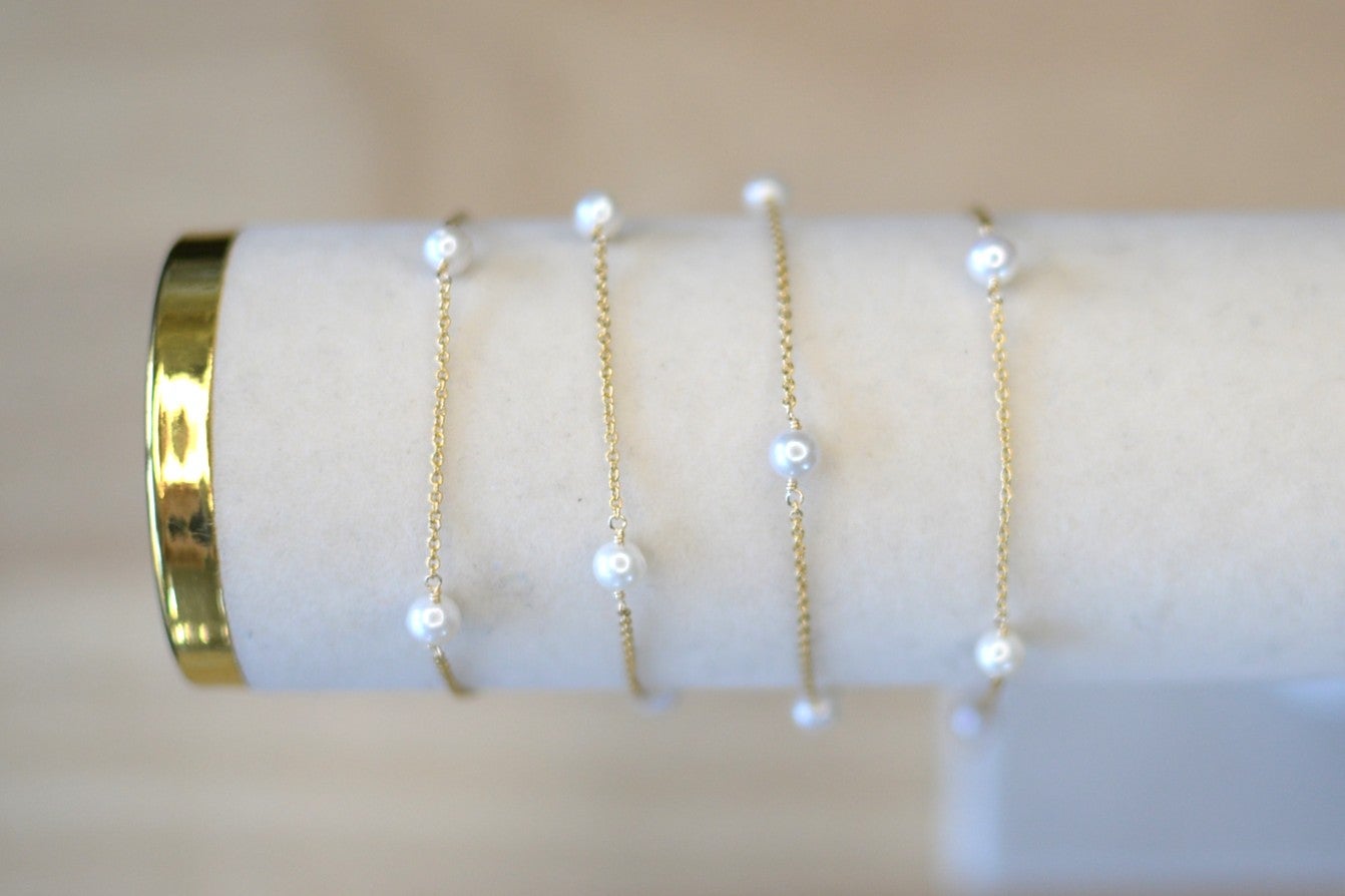 14k gold filled freshwater pearl cable chain
